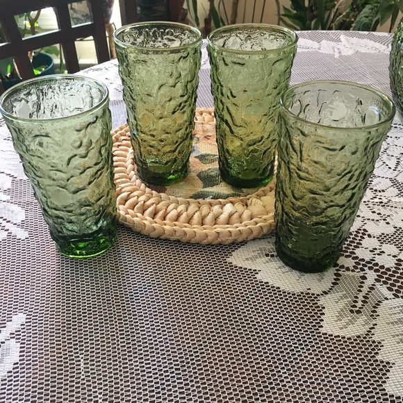 Morgantown | Dining | Vintage Retro Avocado Green Crinkle Glassware ...